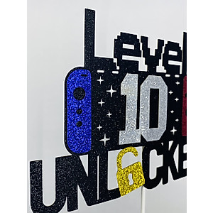 10th Birthday Video Game Cake Topper Level 10 Unlocked Cake Topper for Kids Boy Girl 10-Years-Old Birthday Party Decoration