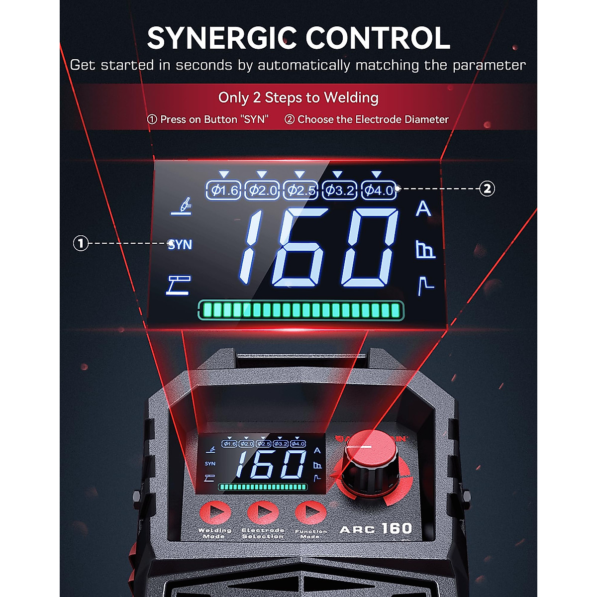 ARCCAPTAIN 110V/220V Stick Welder, [Large LED Display] 160Amp ARC Welding Machine with Synergic Control, IGBT Inverter Portable MMA Welder Machine with Lift Tig Hot Start, Arc force and Anti-Stick