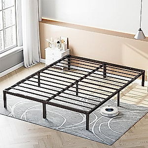Sweetcrispy Queen Bed Frame - Heavy Duty Metal Platform Bed Frames Queen Size with Storage Space Under Frame, 14 Inches, Sturdy Steel Slat Support, No Box Spring Needed