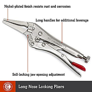 Crescent 5 Piece 5 Inch, 7 Inch & 10 Inch Curved Jaw & 6 Inch & 9 Inch Long Nose Locking Pliers with Wire Cutter - CLP5SETN