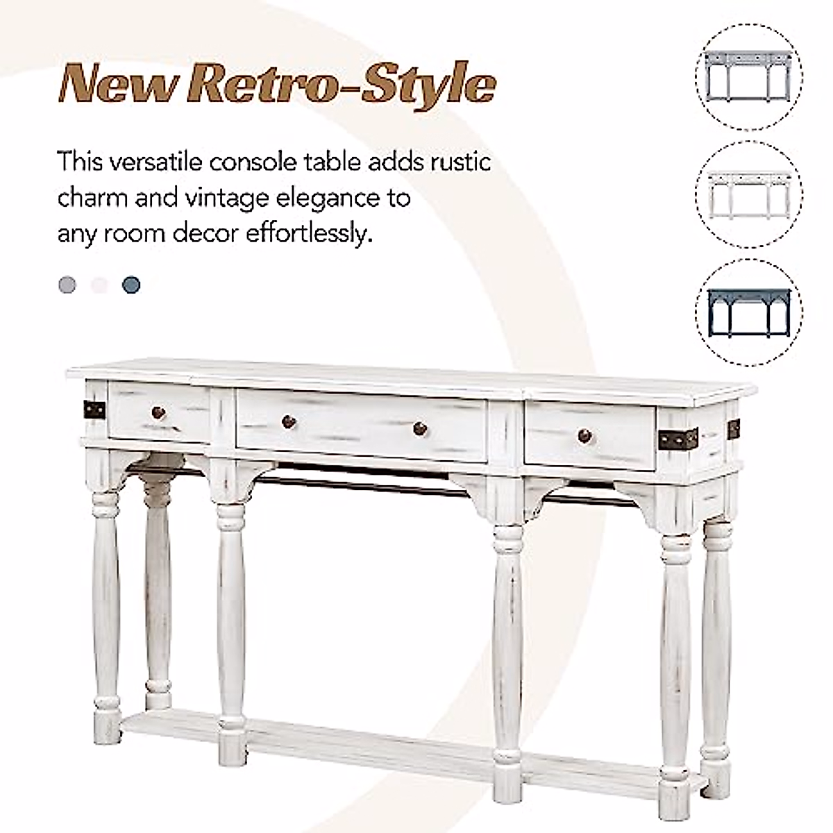 Bellemave Console Table Entryway Table with 3 Storage Drawers and Open Style Shelf Retro-Style Sofa Table for Living Room, Couch, Hallway, Foyer, Kitchen Counter (Creamy White)