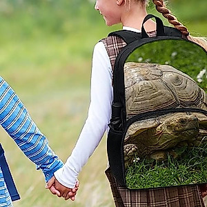 Parprinty Kids Funny Animal Tortoise Backpack for Boys Girls Comfy Padded Lightweight Sturdy Student School Backpack with Front Pocket Double Zipper 17 Inch Kids Basic Black Daypack Bookbag