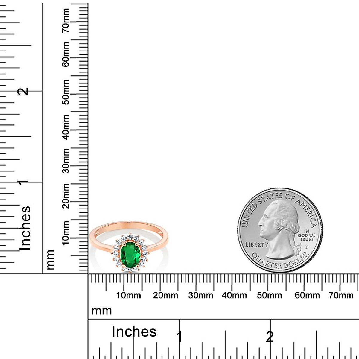 Gem Stone King 10K Rose Gold Green Simulated Emerald and White Created Sapphire Engagement Ring For Women (0.84 Cttw, Oval 7X5MM, Available In Size 5, 6, 7, 8, 9)