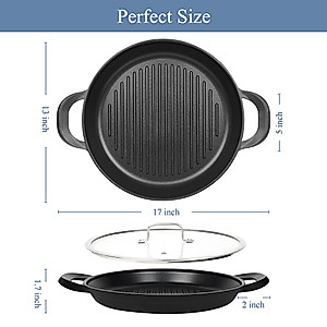 Vinchef Nonstick Grill Pan for Stove tops | 13.0" Skillet, Indoor Induction Cast-aluminum Grill Pan with Lid and Anti-Scalding Tools, GRANITEC Nonstick Coating, Dishwasher & Oven Safe