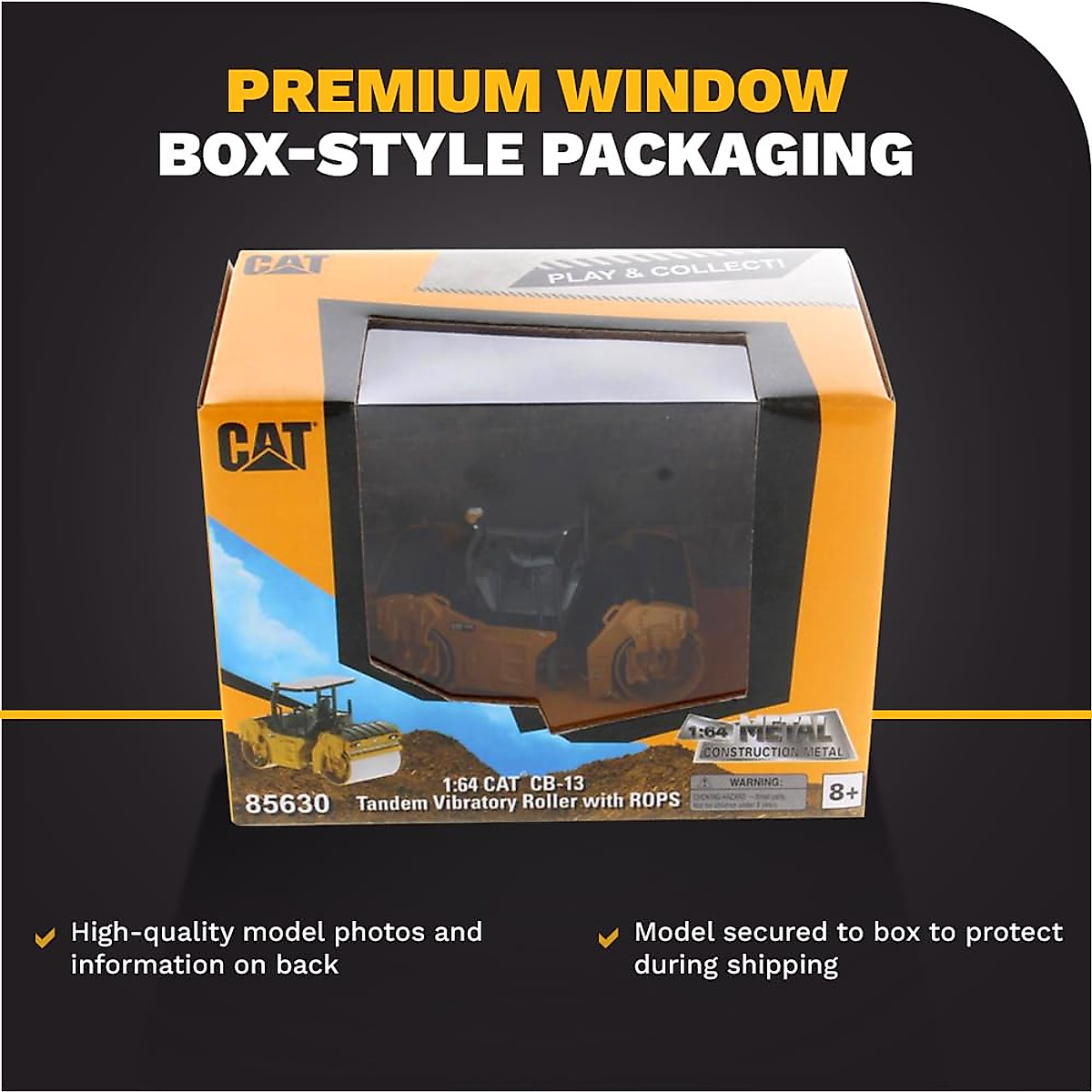 1:64 Scale Caterpillar CB-13 Tandem Vibratory Roller with ROPS - Construction Metal Series by Diecast Masters - 85630- Authentic Cat Trade Dress and Paint - Made of Diecast Metal with Plastic Parts