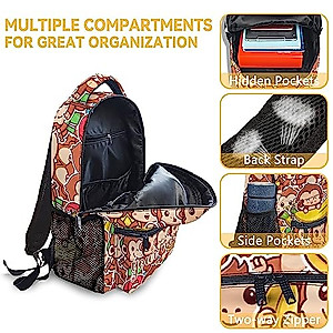 MEETUHONEY Custom Monkey Backpack for Girls Boys, 16" Cute School Bookbag, Cartoon Large Capacity Laptop Bag for Kids Students