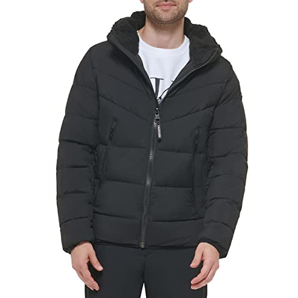 Calvin Klein Men's Hooded Stretch Jacket, Ebony, Medium