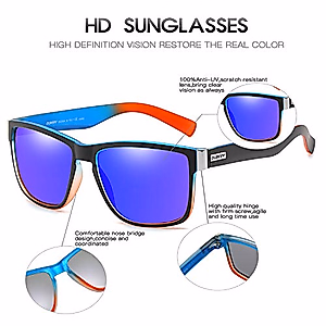 DUBERY Vintage Polarized Sunglasses for Men Women Retro Square Sun Glasses D518 (Blue&Orange/Mazarine)