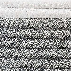 LA JOLIE MUSE Woven Rope Basket Hamper, Tall Cotton Laundry Basket 16 x 14 x 14 Inches, Clothes Blanket Storage Baskets for Living Room Nursery Bedroom Bathroom, White & Gray
