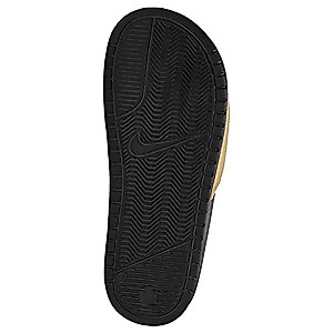 Nike Women's Benassi Just Do It Slide Sandal, Black/Black-Metallic Gold, 7 Regular US