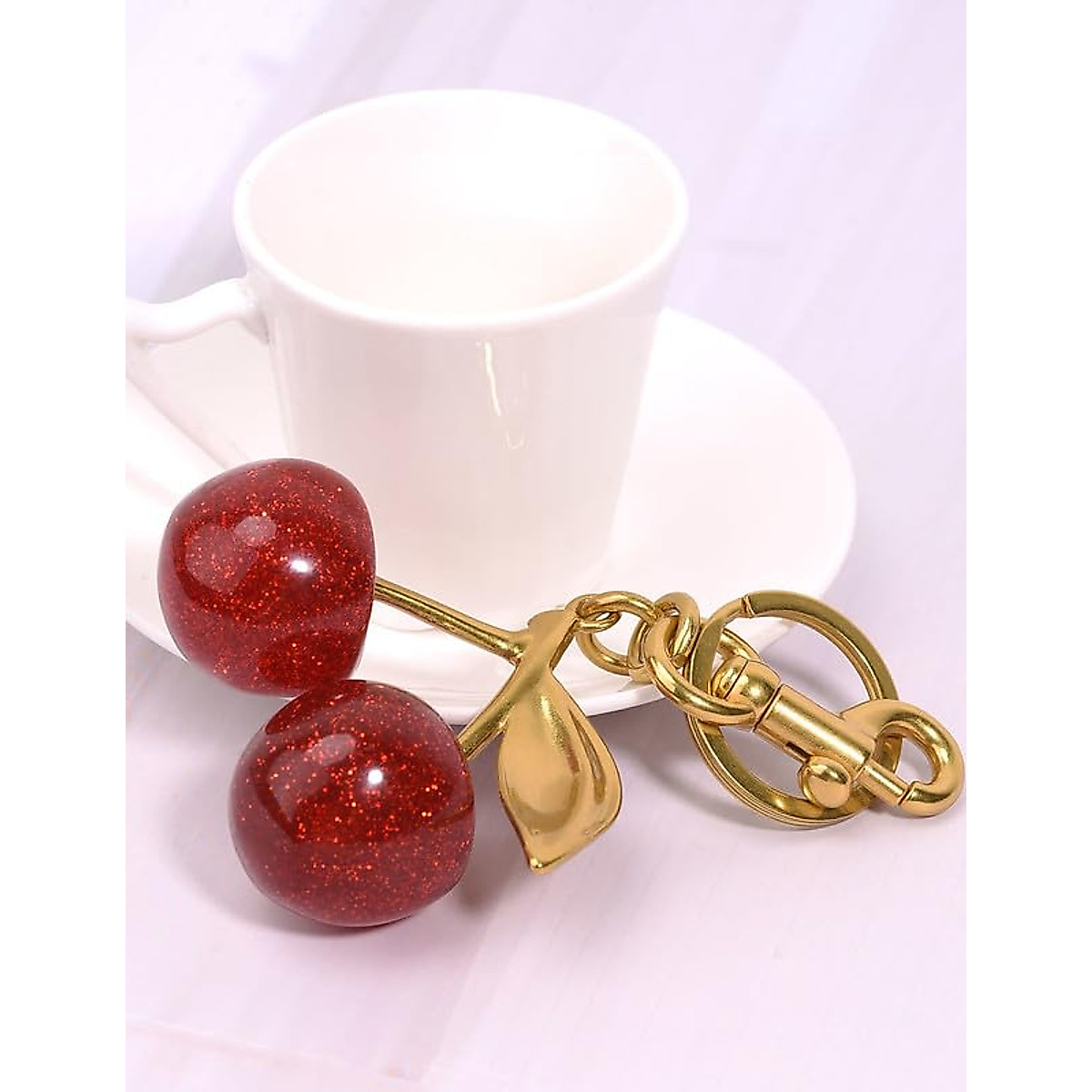 Lulupia Glitter Cherry Bag Charm,Cherry Keychain Charms Accessory for Purses Bags Handbags