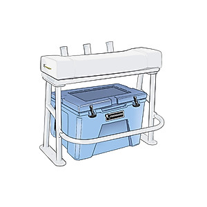 Fishmaster Original Leaning Post for Center Console Fishing Boats – Three Rocket Launcher Rod Holders, Rectractable Footrest, Flow Through Foam – White Upholstery/White Powder Coat