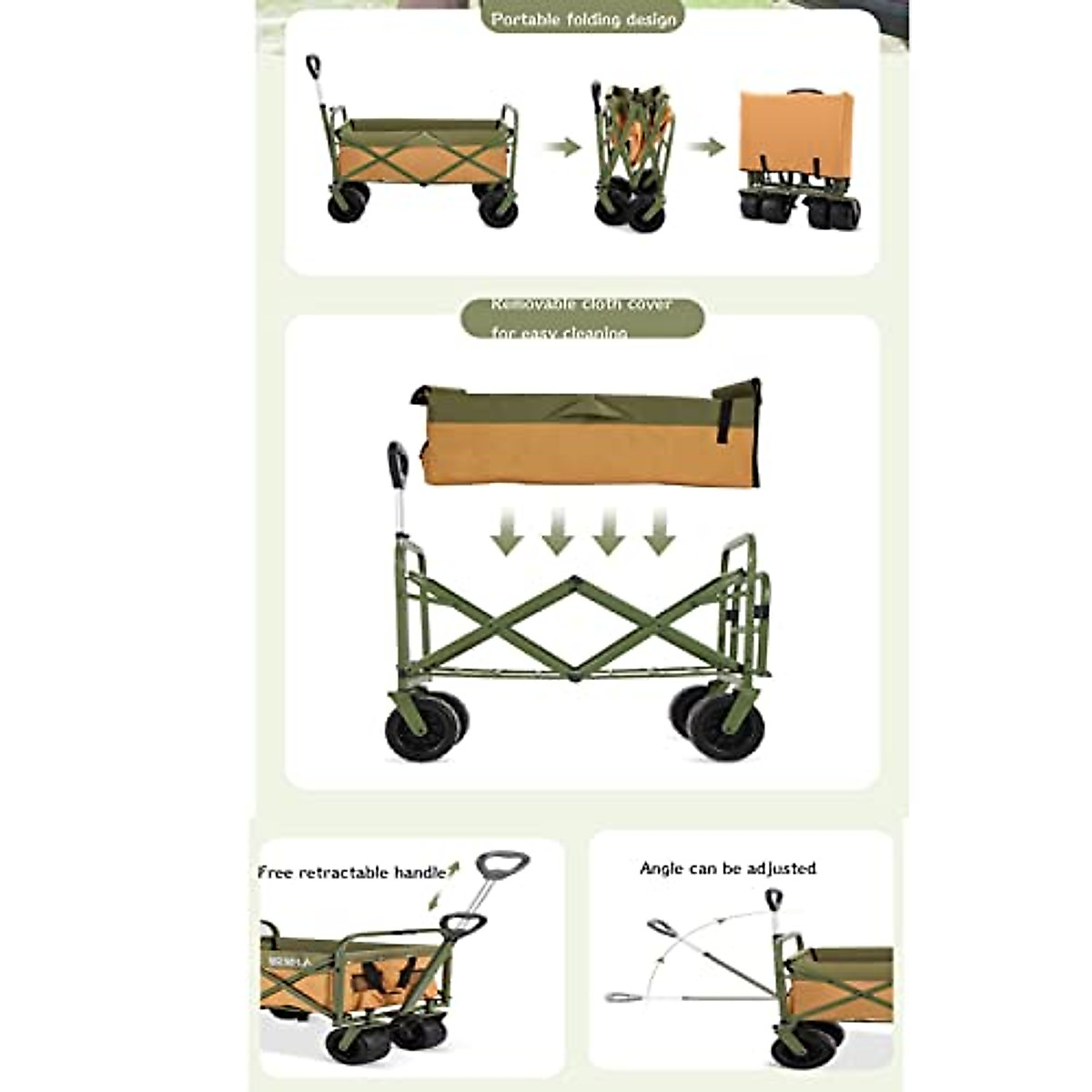 Suuim Heavy Duty 250kg Capacity Collapsible Wagon, Outdoor Folding Camping Wagons, Portable Utility Cart (Color : B) (B)