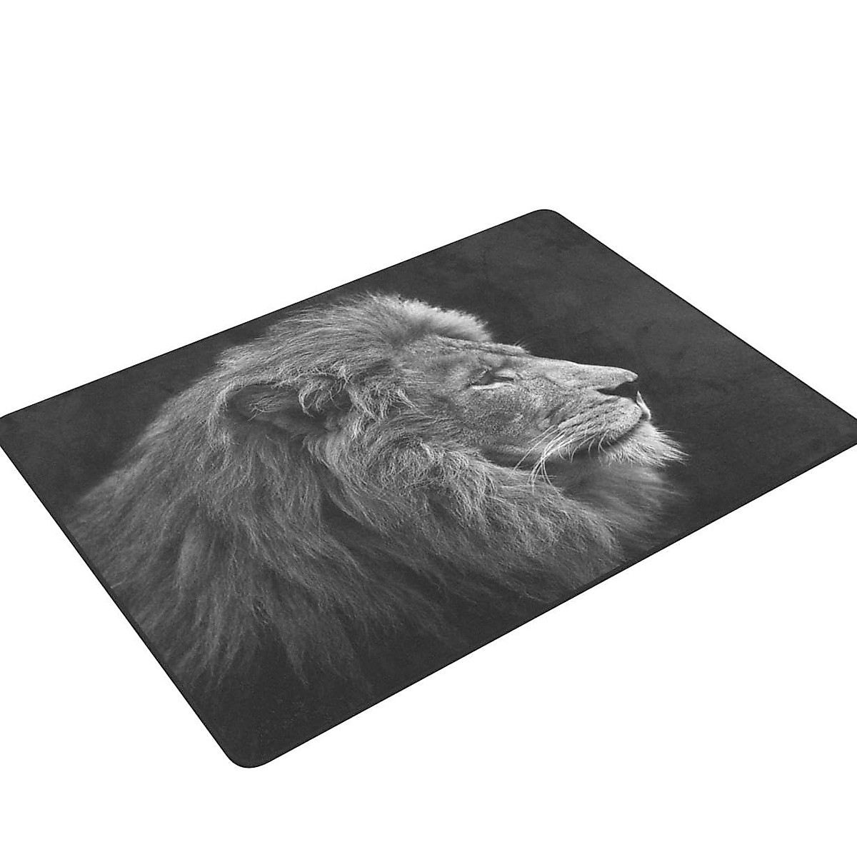 9CH Art Lion Area Rug Head Black Area Rugs Mat for Living Room Bedroom Non Slip Black Floor Rugs Carpet Home Indoor Decoration 7' X 5'