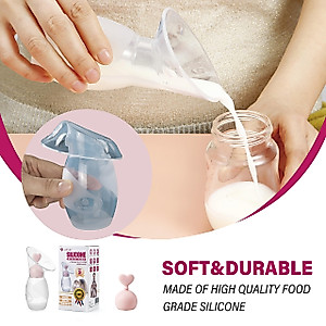 Amplim Manual Breast Pump | Gen 2 Food Grade Silicone Milk Collector for Breastfeeding Nursing Mom with Stopper | Must Haves Registry Essentials for Newborn, Infant, Baby | 4 oz (Pink)