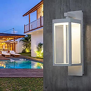 illumishin Outdoor Wall Light Fixtures Exterior Waterproof Wall Lanterns Porch Sconces Wall Mounted Lighting with Glass Shades, Modern Matte White Wall Lamps for Patio Front Door Entryway Garden