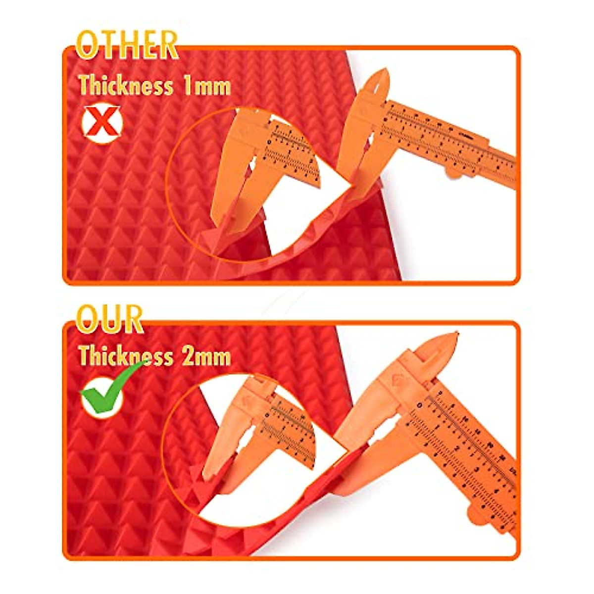 Wolecok Silicone Pyramid Pan,16 x 11 inches Large Red Pyramid Baking Mat, Cooking Pan Oven Tray Baking Sheet Pastry Cooking Mat 2 Pack(Red)