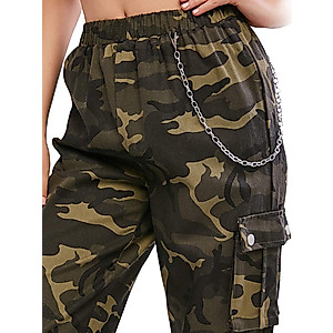 ZAFUL Women's Cargo Pants High Waisted Jogger Pants Camouflage Sweatpants with Chain (3-Camouflage, S)