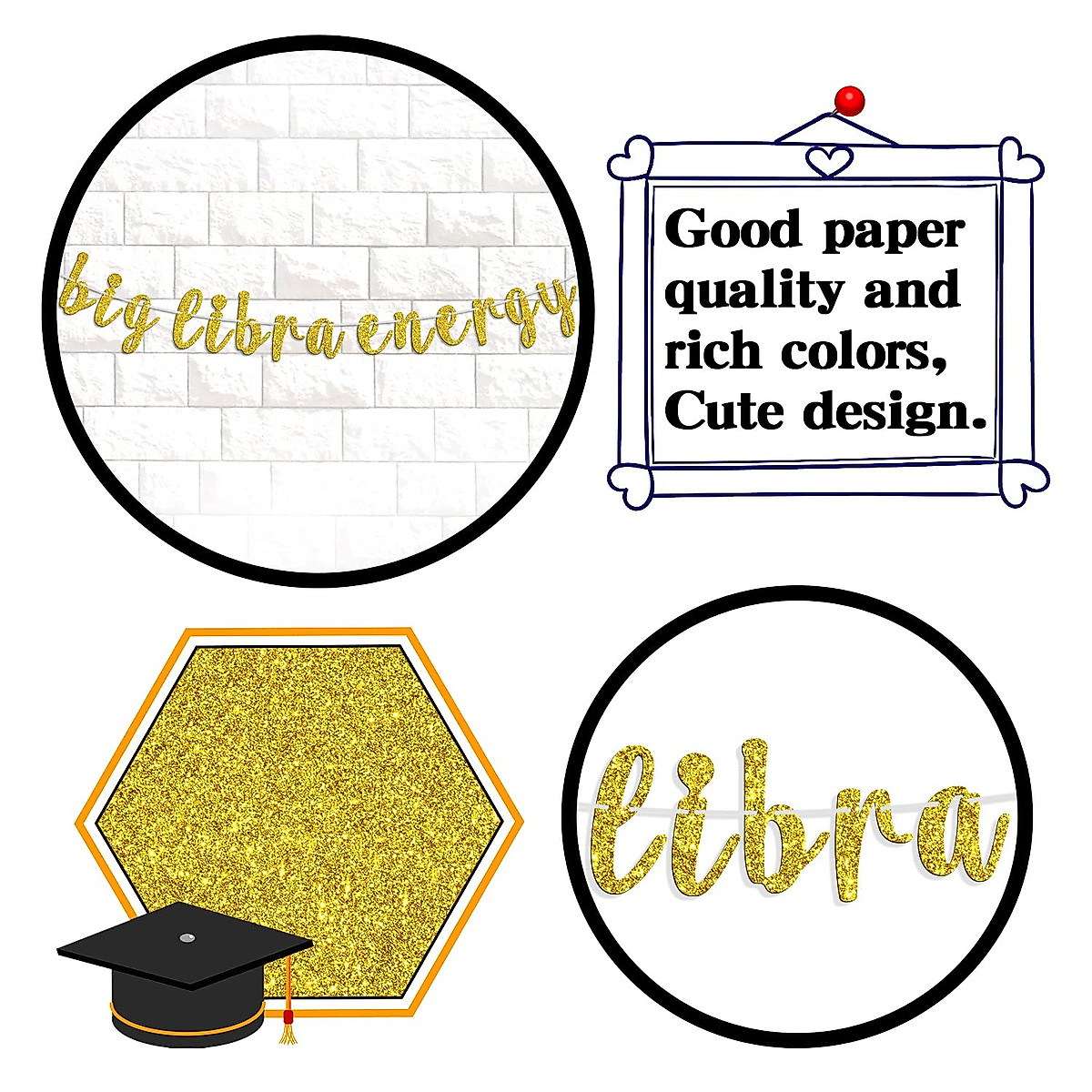 Big Libra Energy Banner, Happy Birthday Libra Bunting Sign, 12 Constellation Zodiac Theme Birthday Party Decorations Supplies for Boy and Girl, Gold Glitter