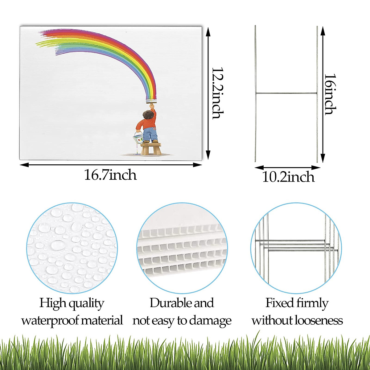 4 Pack Blank Yard Signs with H Metal Stakes,17"x12" Garage Sale Signs,White Plastic Customize Yard Signs for Garage Sale,Rent, Guidepost Decorations,DIY Outdoor Sign for House,Road