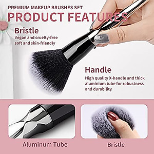 BEAUTYFACTOR 5pcs Makeup Brushes and Sponge Set for Flawless Application of Liquid, Cream, and Powder Products with Gift Box (Black)
