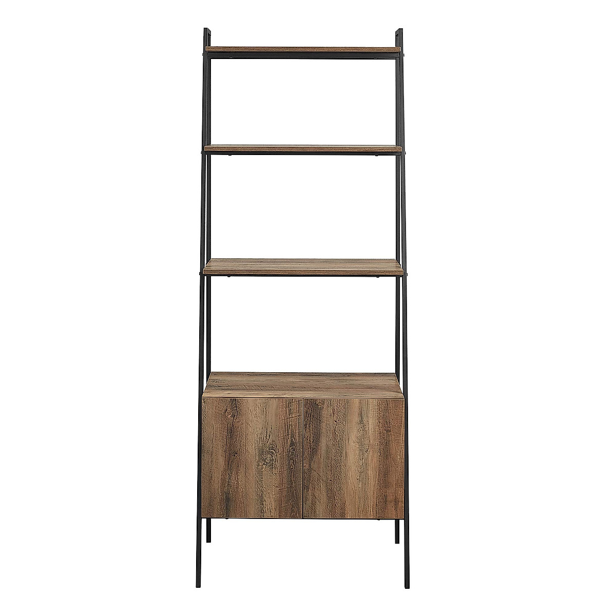 Walker Edison Furniture Company Industrial Modern Ladder Bookcase w/Cabinet, 72 Inch, Reclaimed Barnwood