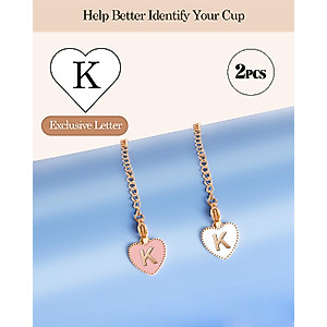 OriJoy Letter Charm Accessories for Stanley Cup, 2PCS Name ID Letter Handle Charm for Stanley/Simple Modern Tumbler, Heart Shape Initial Identification Pendant（K）