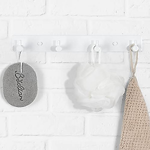 Lwenki 2PCS Key Holder for Wall, Black Key Rack with 4 Key Hooks to Hang Keyrings, Dog Leash, Umbrella, Sunglasses – Key Hanger with Mounting Hardware for Glass, Tile and Wood (10.9” x 1.4”) (White)