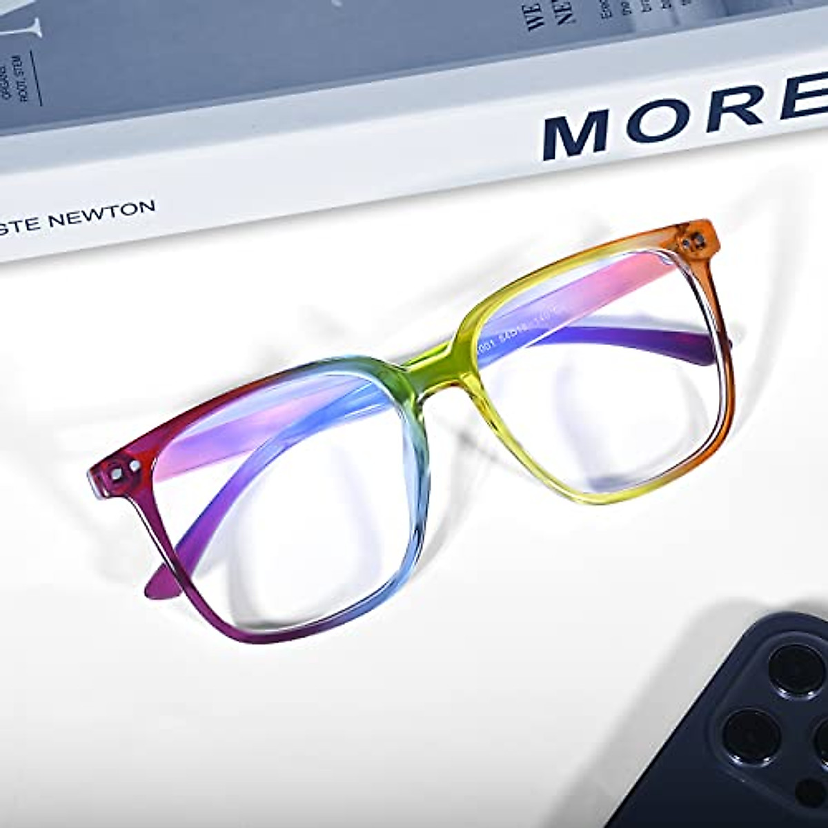 DTIUGUTAE Blue Light Blocking Glasses for Women Men Anti Glare Reduce Eyeglasses Computer Oversized(Rainbow)