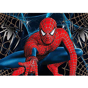 Spiderman Photography Backdrops Red Superhero Photo Background for Baby Shower Kids Happy Birthday Spiderman Decoration Cake Table Banner 5x3ft