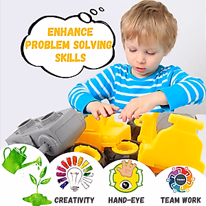 Construction Trucks Take Apart Toys for Kids Age 3-5 Toddlers Set of 3 Vehicles Excavator, Crane, Dump Truck Toy with Screwdriver and Drill Stem Educational Birthday Gift for 2 3 4 5 Year Old Boys