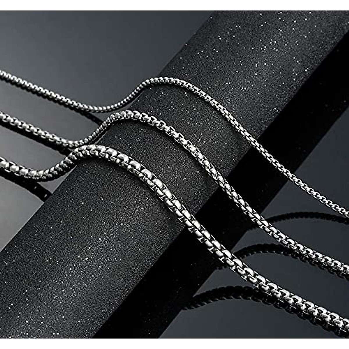 Estendly 2mm 16 To 38In Stainless Steel Rolo Chain Necklace Crude Round Square Box Cable Wheat Necklace for Men Women Jewelry