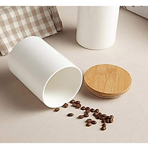 Lawei 2 Pack Ceramic Food Jar with Bamboo Lids - 10 oz Ceramic Coffee Canister Airtight Storage Jars for Serving Coffee, Spice, Tea and More