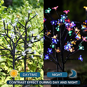 Solar Garden Lights Outdoor, Cherry Blossom Solar Lights, 20 LED DIY Landscape Lights, Waterproof Solar Decorative Lights for Pathway, Driveway, Patio and Front Yard Decor, Auto ON/Off (2 Pack)