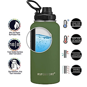Stainless Steel Water Bottle With Straw Lid Double Walled Vacuum Insulated Metal Thermos Flask Leakproof 32OZ Army Green