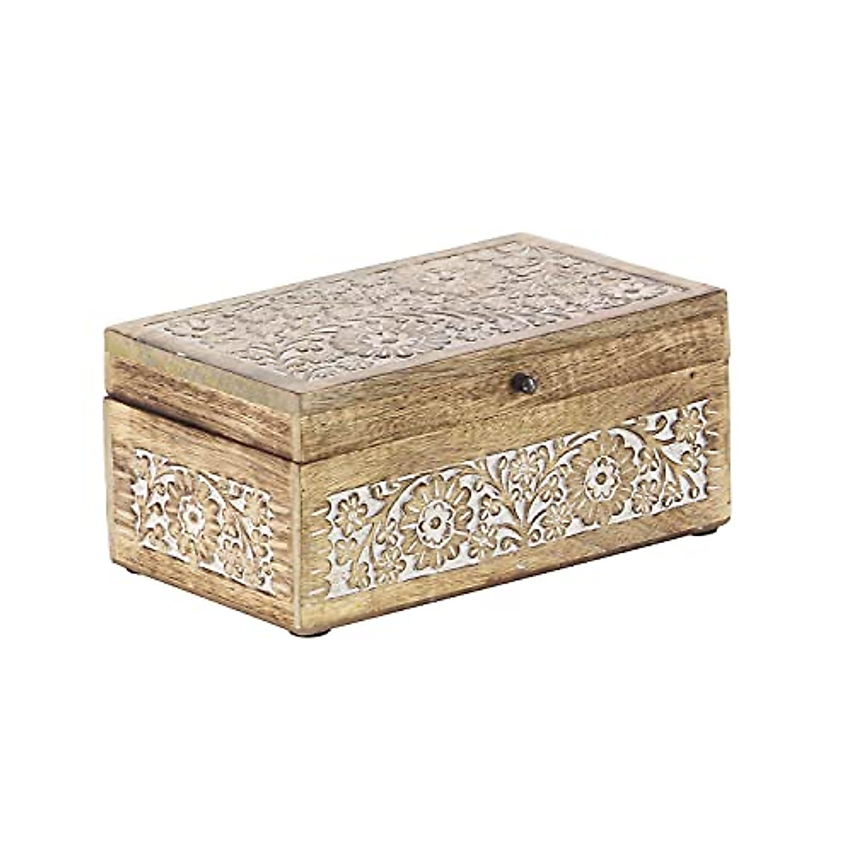 Deco 79 Mango Wood Floral Box with Hinged Lid, Set of 3 8", 10", 12"W, Brown