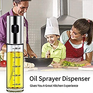 Bugucat Oil Sprayer Bottle 100 ml (2 Pieces), Vinegar Spray Oil Dispenser Oil Trigger Glass Bottle Transparent Oil Sprayer with Brush for BBQ Grilling Baking Roasting Cooking Salad Pasta Making