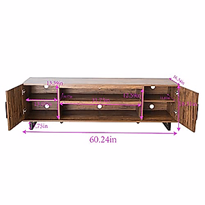 Pellebant 60 Inch TV Stand Media Console Table with Storage Shelves, Mid-Century Modern Entertainment Centre for Flat Screen TV, Gaming Consoles in Living Room, Entertainment Room, Office, Brown