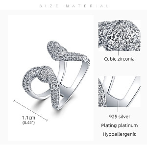 YEEVAA White Gold Plated Platinum Double C Open Ring with Cubic Zirconia CZ Inlaid, Statement Adjustable Ring, Band Rings for Women(can be adjusted size 6-9)