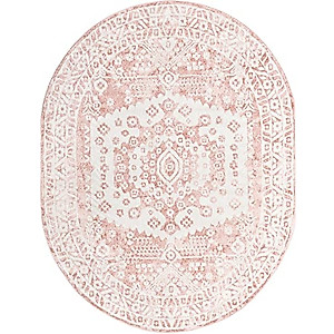 Unique Loom Oxford Collection Area Rug - Sheldonian (8' x 10' Oval, Pink/Ivory)