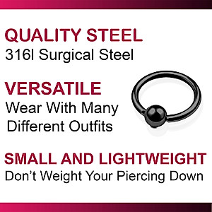 bodyjewellery 16g 16 gauge 1/2 Black surgical steel eyebrow lip ear tragus rings ball closure ring bcr captive bead bar ALDY Piercing 8Pcs