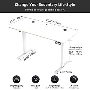 RRTECHFORU Electric Standing Desk, Adjustable Height Stand up Desk, Sit Stand Home Office Desk with Splice Board (White, 48")