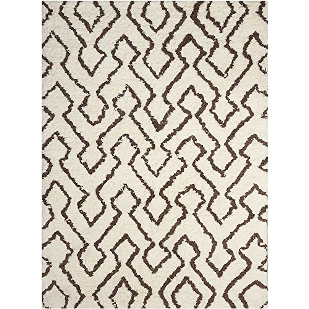 Nourison Galway Shag Ivory/Chocolate 5' x 7' Area-Rug, Easy-Cleaning, Non Shedding, Bed Room, Living Room, Dining Room, Kitchen (5x7)
