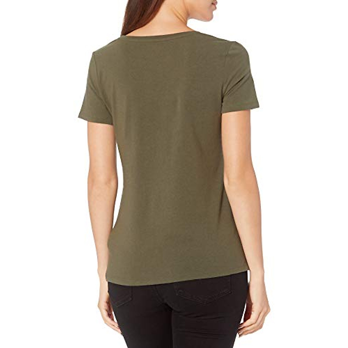 Amazon Essentials Women's Classic-Fit Short-Sleeve Scoop Neck T-Shirt (Available in Plus Size), Pack of 2, Dark Olive/Black, XX-Large