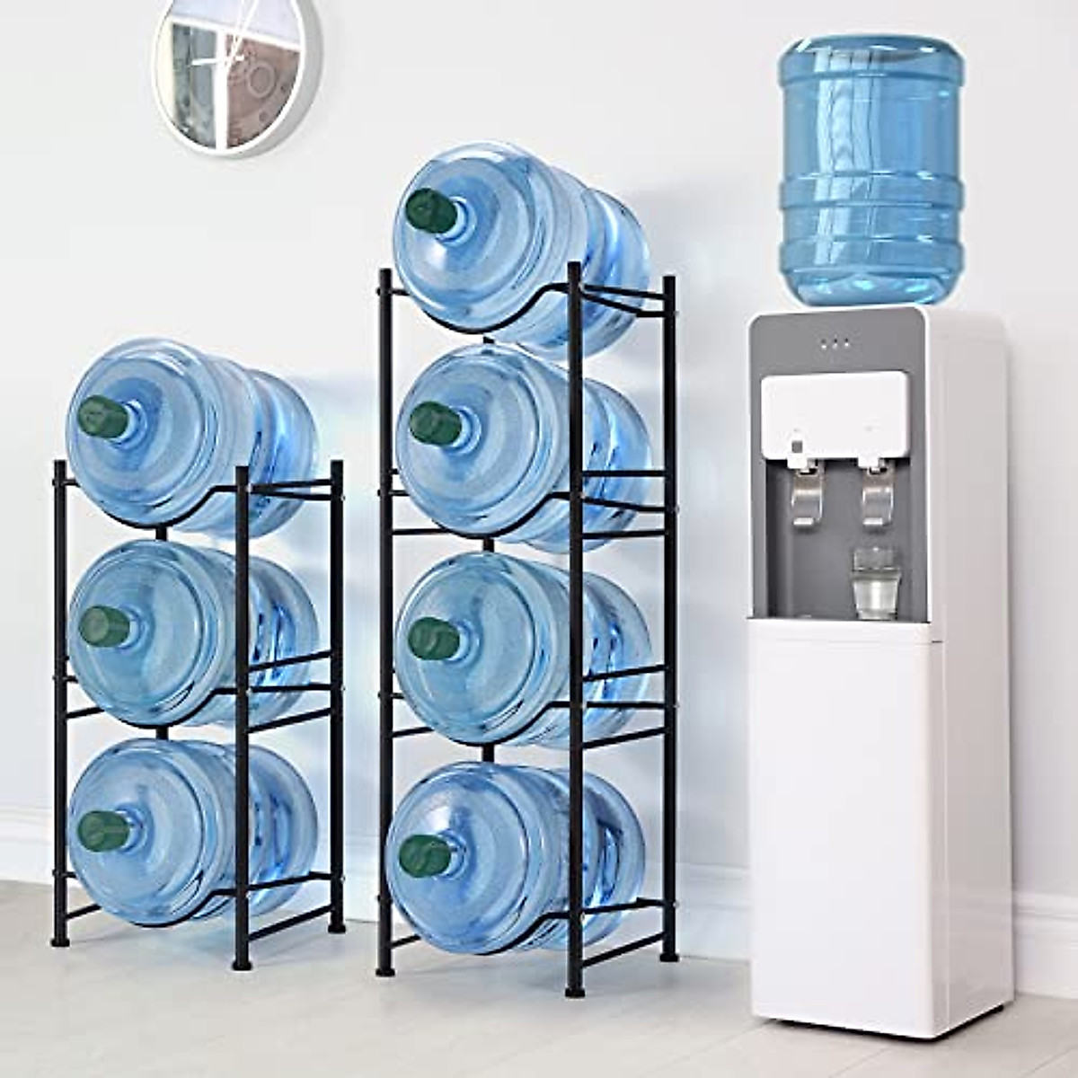 5 Gallon Water Bottle Jug Holder 4 Tier Heavy Duty Water Cooler Jug Storage Rack Detachable Gallon Water Jug Bottle Organizer Shelf for Home Kitchen Office Breakroom Space Save, Black