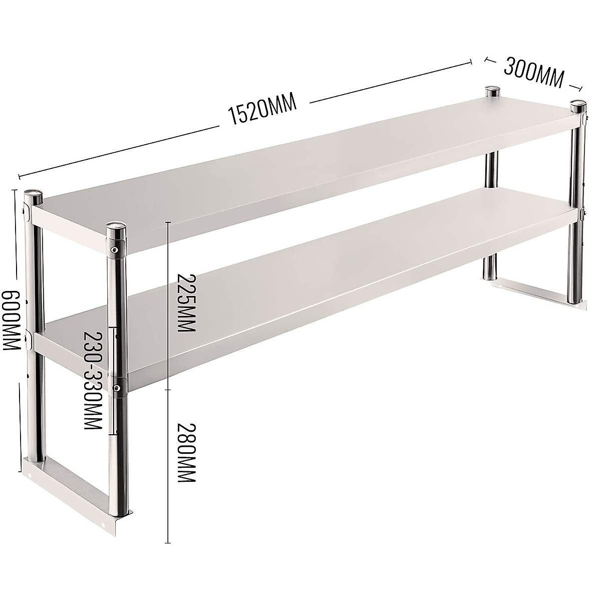 VEVOR Double Overshelf, Double Tier Stainless Steel Overshelf, 60 in. Length x 12 in. Width Double Deck Overshelf, Height Adjustable Overshelf for Prep & Work Table in Kitchen, Restaurant and Workshop