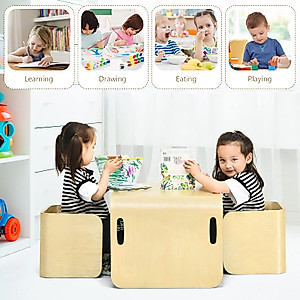 Costzon Kids Table and Chair Set, 4 in 1 Wood Activity Table, Bench, Storage Shelves, Desk for Children Reading, Arts, Crafts, Snack Time, Playroom, Fully Assembled, Toddler Table & Chair Set, Natural