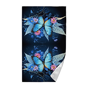 Dujiea Blue Butterfly Flower Kitchen Dish Towels Decorative Hand Towels Absorbent Microfiber Towel Multipurpose for Bathroom Hotel Gym Spa 15 X 27 Inches