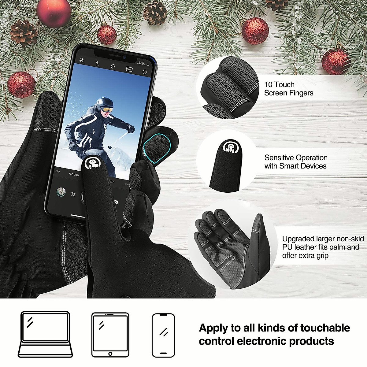 Balhvit -10℉ Waterproof Winter Gloves for Men & Women, Breathable Ski Snow Gloves, 5-Layer Touch Screen Cold Weather Gloves (M, Black)