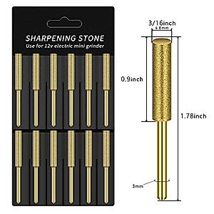 Diamond Chainsaw Sharpener Burr 1/8" Shank，5/32-Inch Electric Sure Sharp Replacement Sharpening Stones ，Suitable for Dremel Echo Poulan gasoline/electric chain saw 12Pack (5/32 Inch/ 4.0 mm)